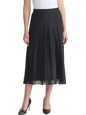 KASPER Pleated Front Midi Skirt - Black