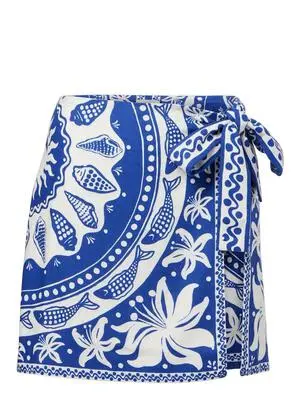 Farm Rio Ocean Scarf Linen-blend Miniskirt - Blue