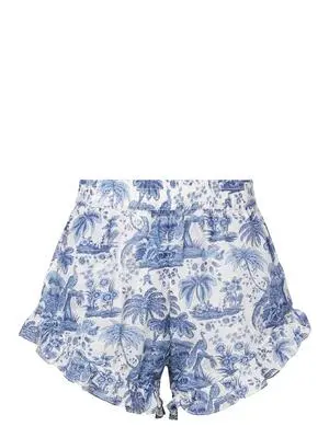 Staud Boyana Printed Cotton Toile Shorts - White