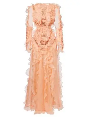Zimmermann Balance Ruffled Silk Organza Maxi Dress - Orange