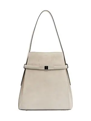 TOTEME Belted Medium Suede Bucket Bag - Beige