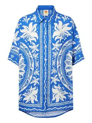 Farm Rio Printed Linen-blend Shirt - Blue