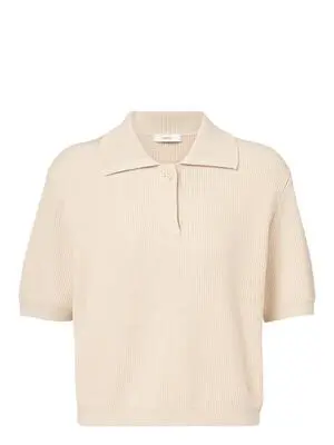 Vince Ribbed-knit Silk And Cotton Polo Shirt - Beige