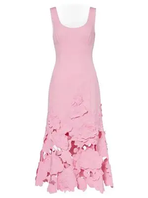 LEO LIN Emily Floral-appliqué Midi Dress - Pink