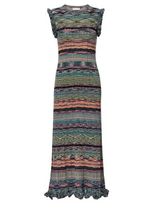 Ulla Johnson Ajak Ribbed-Knit Midi Dress Multicoloured