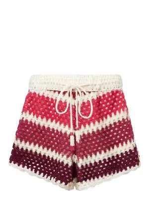 Farm Rio Crochet Striped Shorts - Red