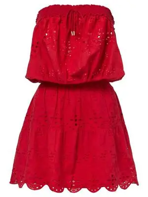 Melissa Odabash Collette Embroidered Cotton Mini Dress - Red