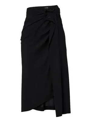 Balenciaga Draped Gathered Crêpe Midi Skirt - Black