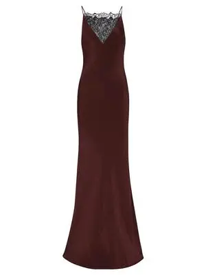 Roland Mouret Lace-trimmed Silk Satin Gown - Brown