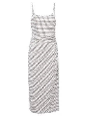 Vince Checked Ruched Midi Dress - White