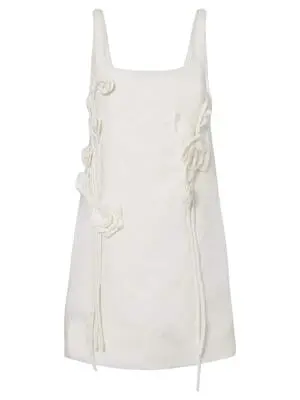 Farm Rio Floral-appliqué Linen Minidress - White