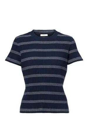 Vince Ribbed-knit Striped Cotton-blend T-shirt - Blue