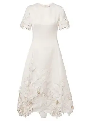 LEO LIN Caroline Floral-appliqué Midi Dress - White