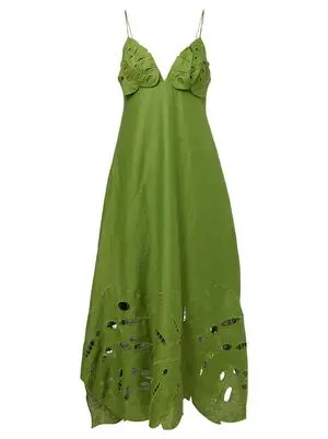Farm Rio Embroidered Linen Midi Dress - Green