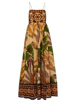 Farm Rio Foliage Sketch Cotton-blend Maxi Dress - Multicoloured