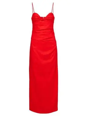 SIR. Noemi Ruched Linen Maxi Dress - Red
