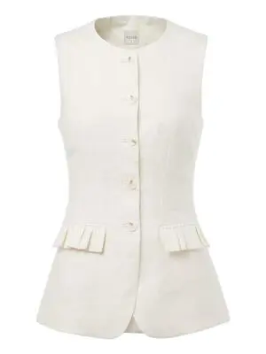 Posse Matilda Ruffled Linen Vest - White