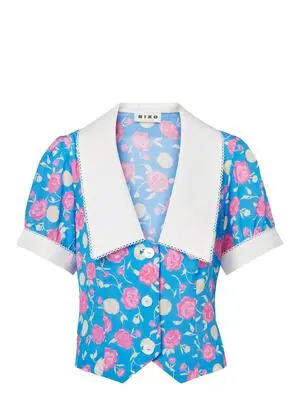Rixo Zinia Floral Silk Blouse - Blue