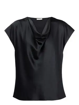 Vince Draped Silk Satin Top - Black