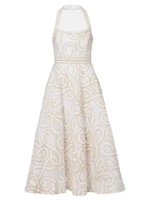 Rebecca Vallance Irena Embroidered Halterneck Midi Dress - White