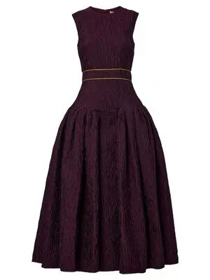 ROKSANDA Aya Smocked Cloqué Midi Dress - Burgundy