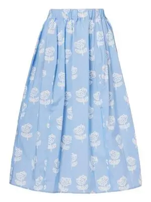 Marni Floral Cotton Poplin Midi Skirt - Blue