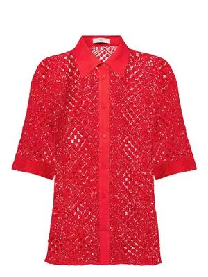 SIR. Rayure Cotton-blend Crochet Shirt - Red