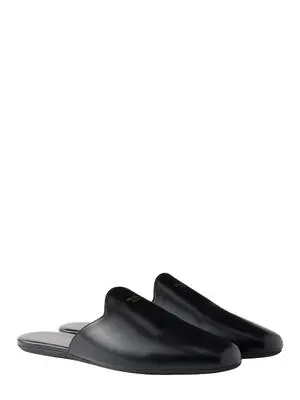 Prada Brushed Leather Mules - Black