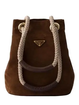 Prada Small Mariner Suede Bucket Bag Cocoa Brown