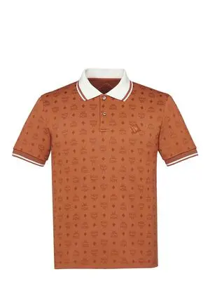 Mcm Piqué Polo In Monogram Jacquard - Cognac