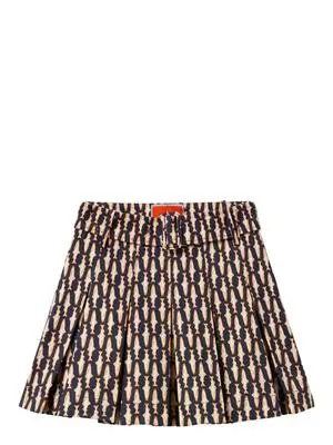 LA DOUBLEJ Pleated Fish-Print Skirt