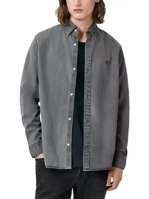 ALLSAINTS Bodhi Logo-embroidered Button-down Shirt - Grey