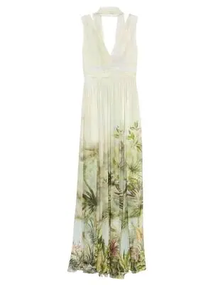 Elie Saab Printed Chiffon Long Dress - Green