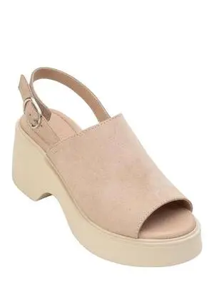 FOREVER & ALWAYS SHOES Power Leather Platform Wedge Sandals Beige Suede Leather