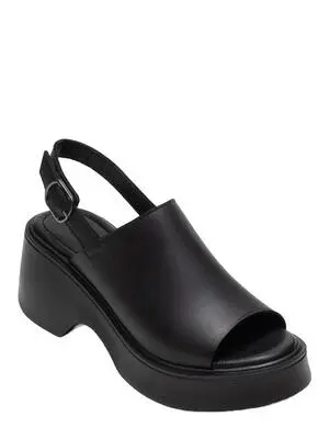 FOREVER & ALWAYS SHOES Power Leather Platform Wedge Sandals - Black