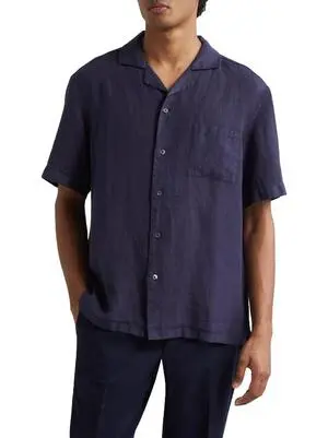 Thom Sweeney Linen Camp Shirt - Navy