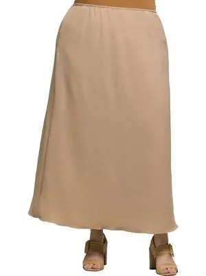 24SEVEN COMFORT APPAREL Solid Pull-on Maxi Skirt - Beige