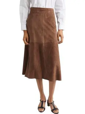 Max Mara Cipria Lambskin Suede Skirt - Dark Brown