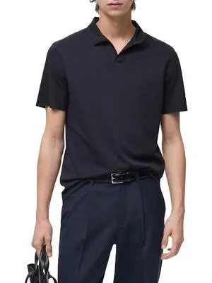 Mango Slim Fit Johnny Collar Cotton Blend Piqué Polo - Night Blue