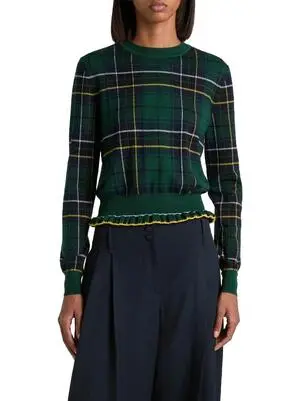 Alexander McQueen Check Peplum Wool Sweater - Green/ Blue/ Yellow