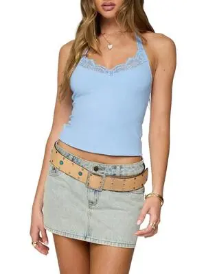 EDIKTED Lace Trim Halter Top - Light-blue