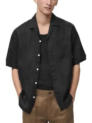 Mango Short Sleeve Linen Button-up Shirt - Black