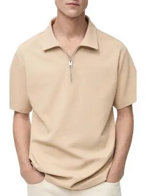 Mango Knit Quarter Zip Polo - Beige