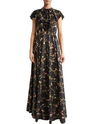 GIAMBATTISTA VALLI Floral Cotton Maxi Dress With Cap Sleeves