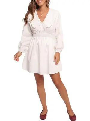 PETAL & PUP Nerida Long Sleeve Cotton Minidress - White