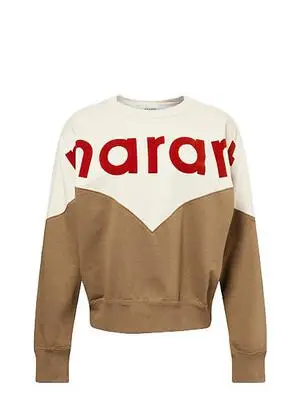 Isabel Marant Flocked-logo Cotton-blend Sweatshirt - Ecru/dark Khaki