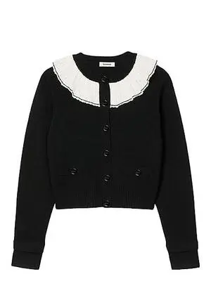 Sandro Contrast-collar Button-down Knitted Cardigan - Black