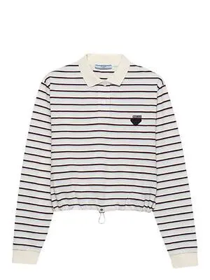 Prada Striped Logo-patch Cotton Pique Polo Shirt - Neutral