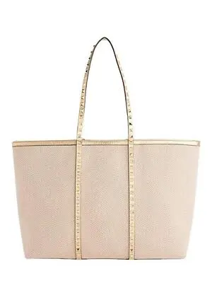 Valentino Garavani Rockstud Medium Cotton Tote Bag - Naturale-tobacco/mekong