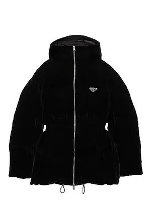 Prada Logo-badge Padded Velvet Down Jacket - Black
